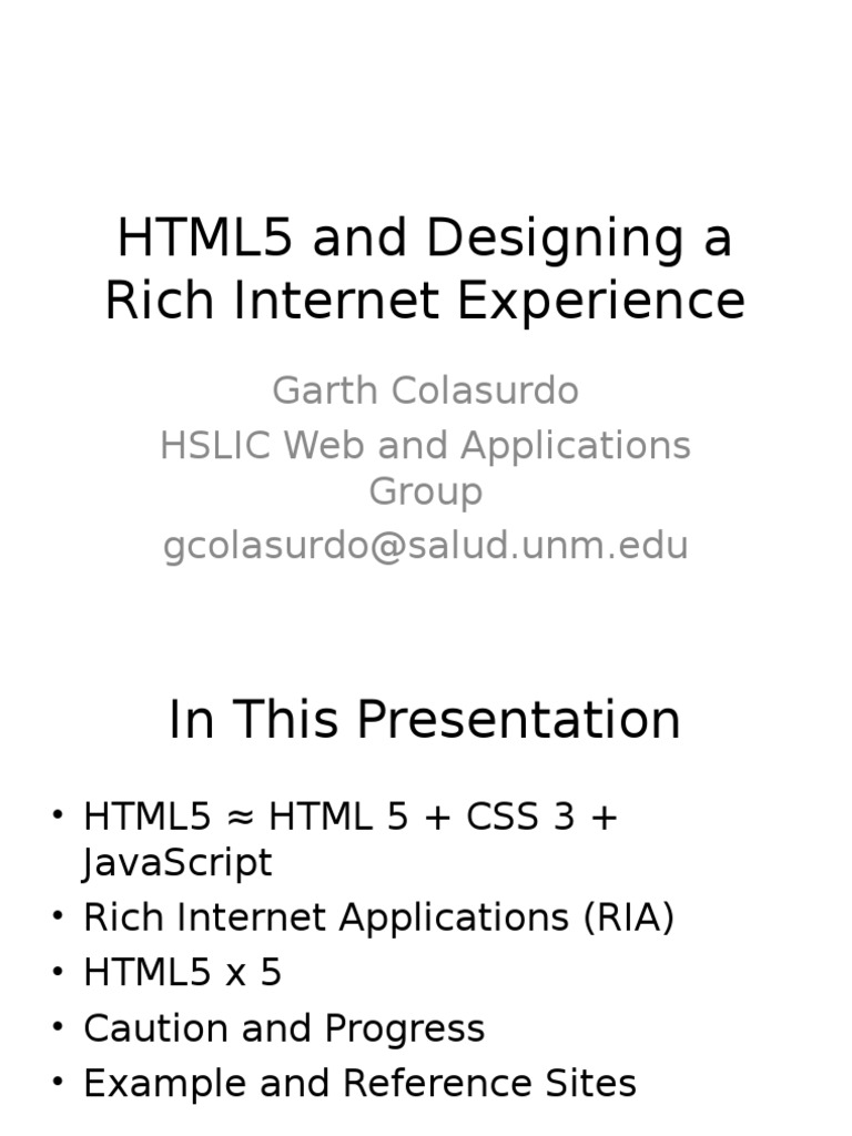 HTML5 and Designing A Rich Internet Experience | PDF | Html5 ...