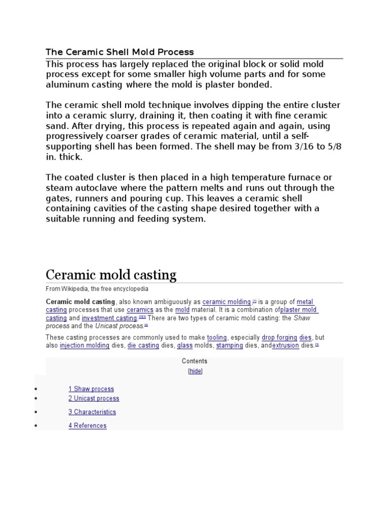 The Ceramic Shell Mold Process | PDF | Casting (Metalworking ...