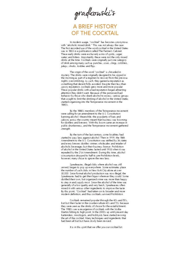 A Brief History of The Cocktail | PDF | Cocktails | Alcoholic Drinks