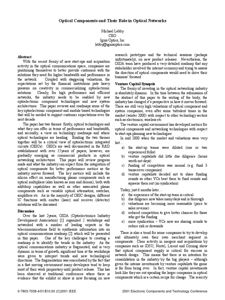 Optical Components and Their Role in Optical Networks | PDF ...