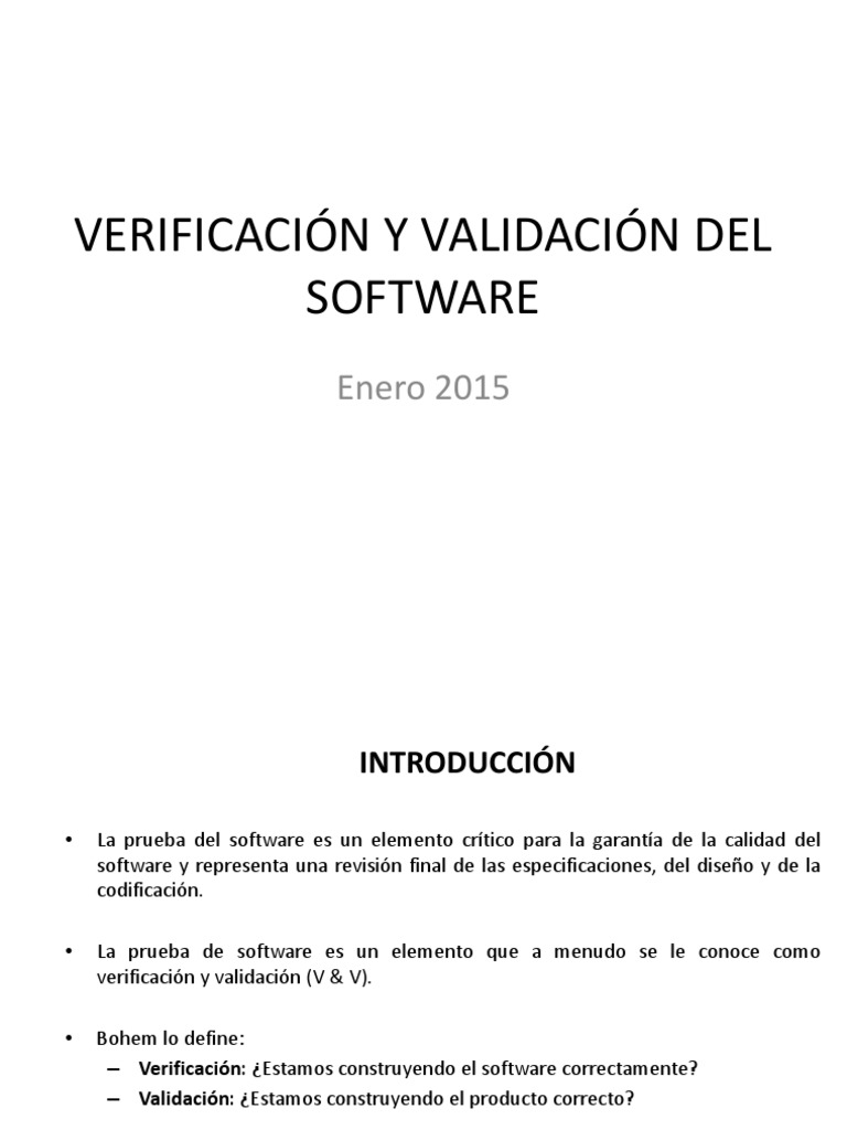 Verificación y Validación de Software | PDF | Desarrollo guiado por ...