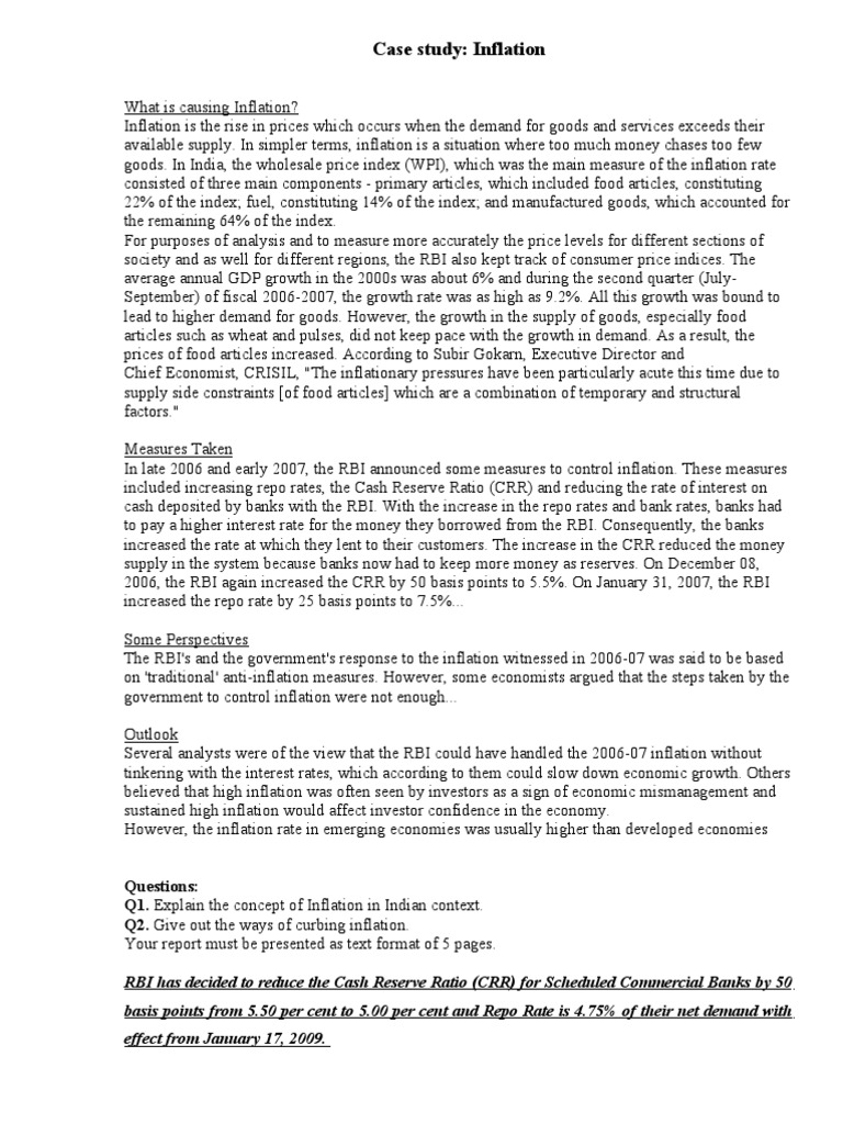 Inflation Case Study | PDF | Reserve Bank Of India | Inflation