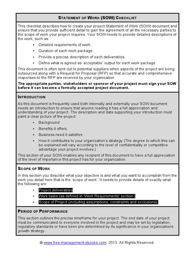 Statement of Work | Request For Proposal | Accountability | Free 30-day ...