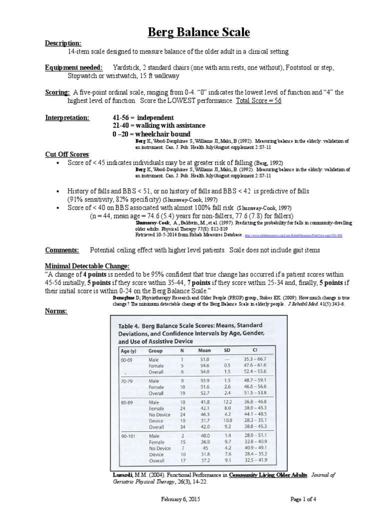 Berg Balance Scale | PDF | Chair | Physical Therapy