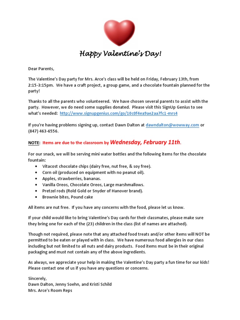 Westgate Valentines Day Party Parent Letter Final | PDF