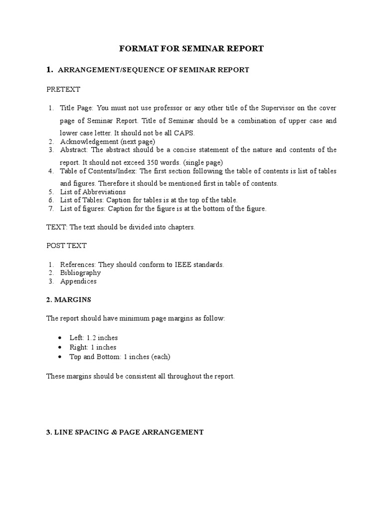 Format For Seminar Report | PDF | Table Of Contents | Letter Case