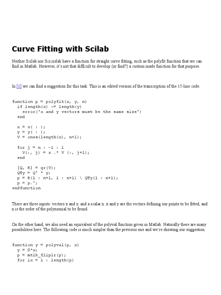 Curve Fitting With Scilab | PDF | Polynomial | Curve