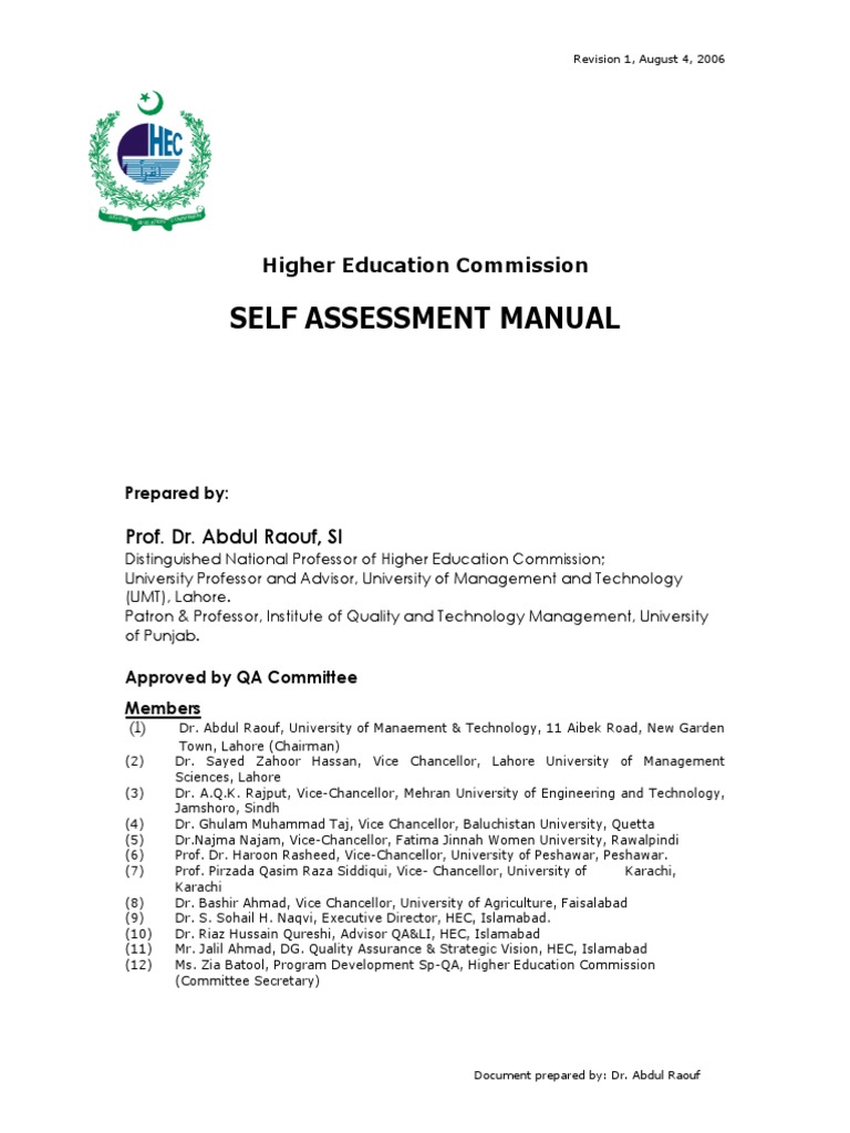 Self Assessment Manual: Higher Education Commission | PDF | Curriculum ...