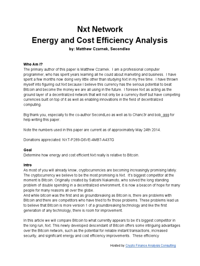 NXT Network: Energy and Cost Efficiency Analysis | PDF | Bitcoin ...