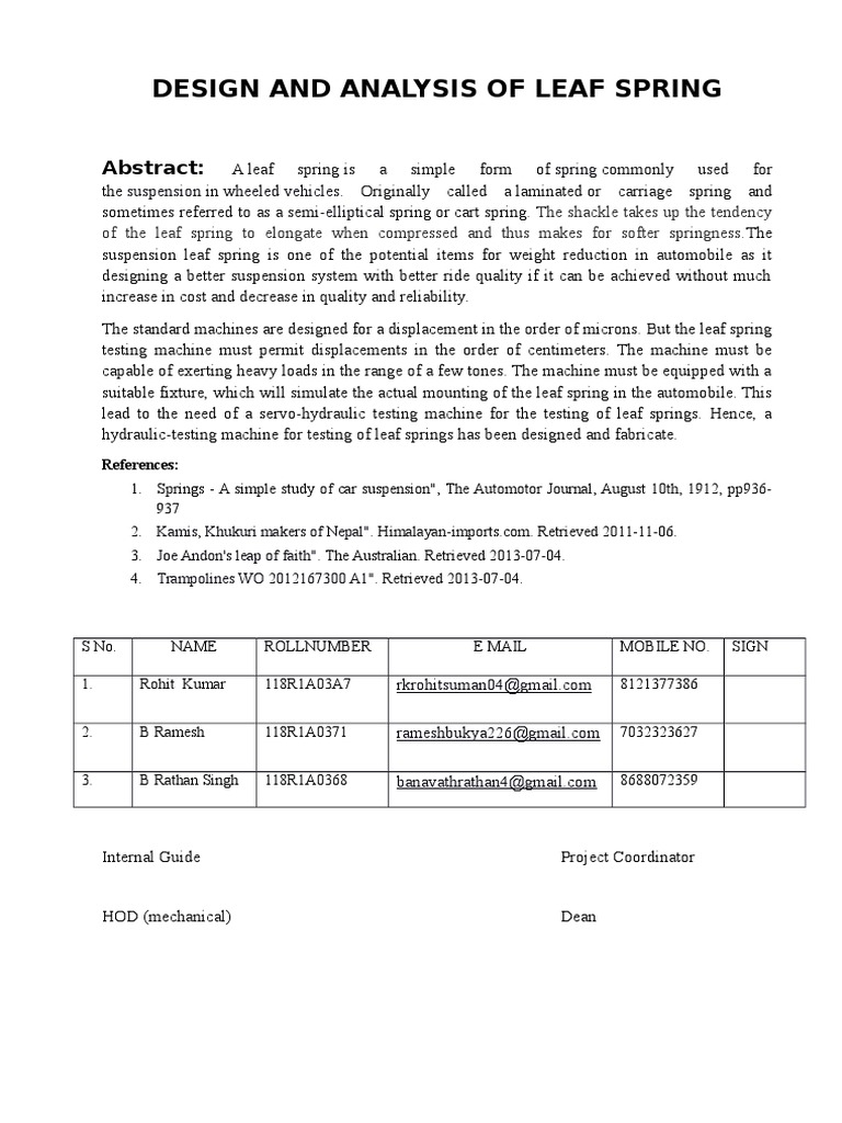 Design and Analysis of Leaf Spring: Abstract | PDF