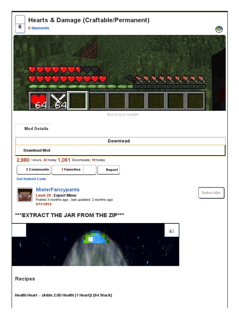 Hearts & Damage (Craftable - Permanent) Minecraft Mod | PDF | Boolean ...