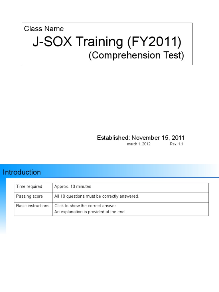 J-SOX Training FY11-12 Comprehension Test Rev1.1 | PDF | Access Control ...