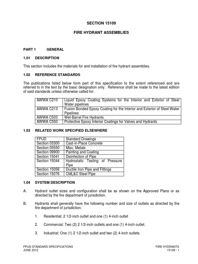 Fire Hydrant Assembly Specifications | PDF | Pipe (Fluid Conveyance ...