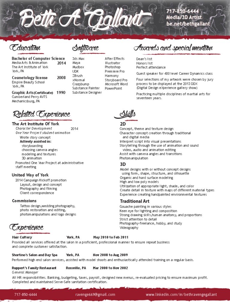 Beth Gallant Resume | PDF | Animation | Photo Manipulation