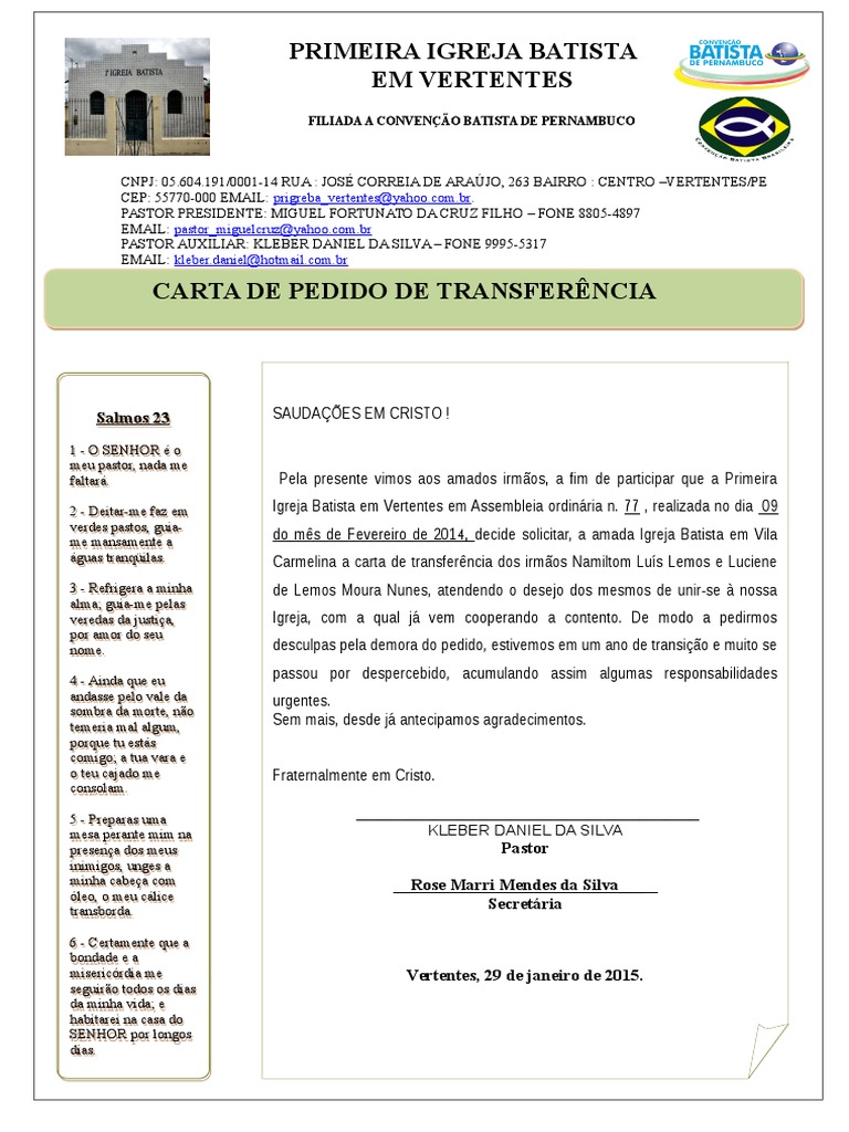 Carta de Transferencia - PEDIDO | PDF