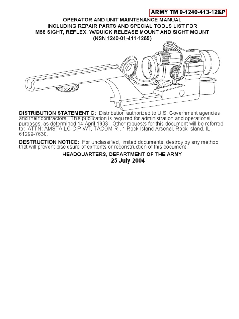 TM 9-1240-413-12P - M68 - Sight - Reflex - 2004 | PDF | Telescopic Sight | Screw