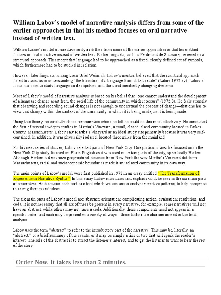 William Labov Essay Narrative | PDF | Narrative | Essays