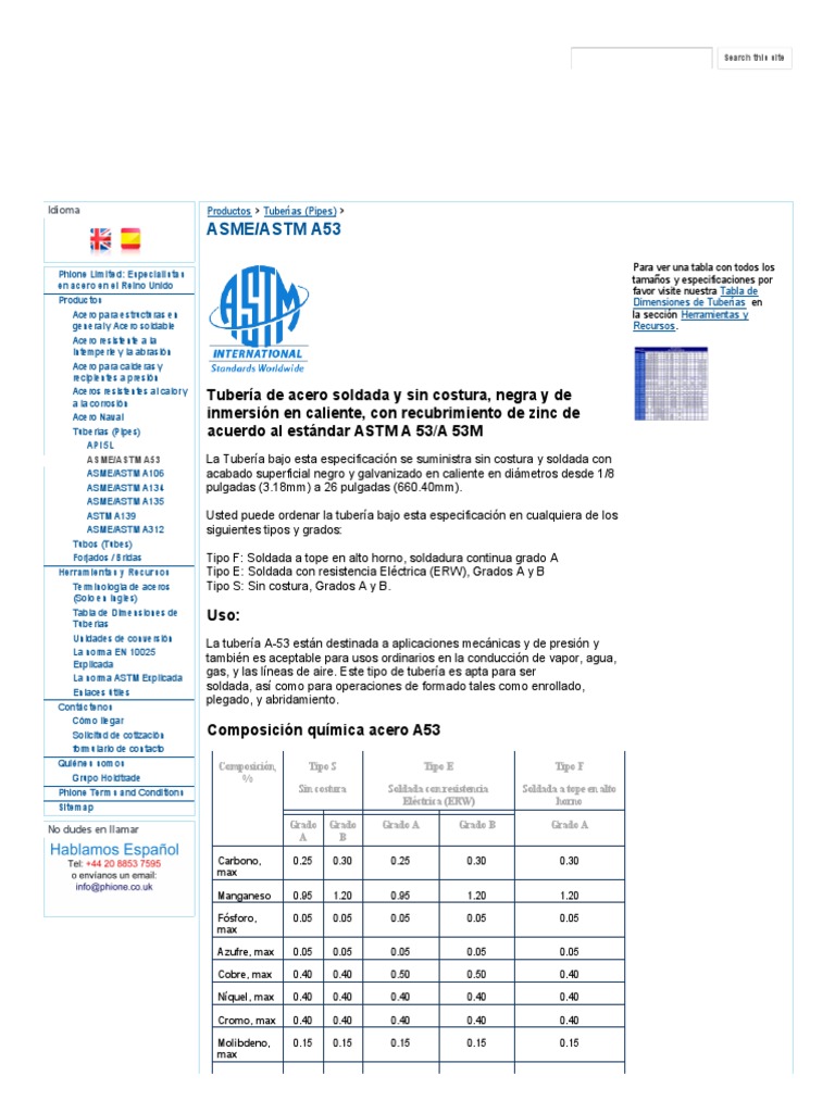 Tuberías ASTM A53: Especificaciones y Usos | PDF