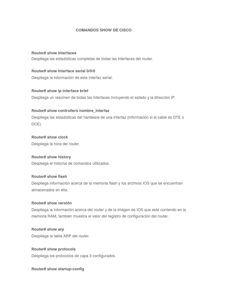 Comandos Show de Cisco | PDF | Enrutador (Computación) | Dirección IP