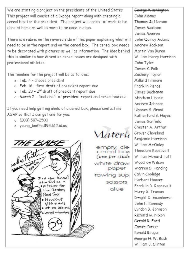 President Cereal Project Rubric | PDF | Political Families Of The ...