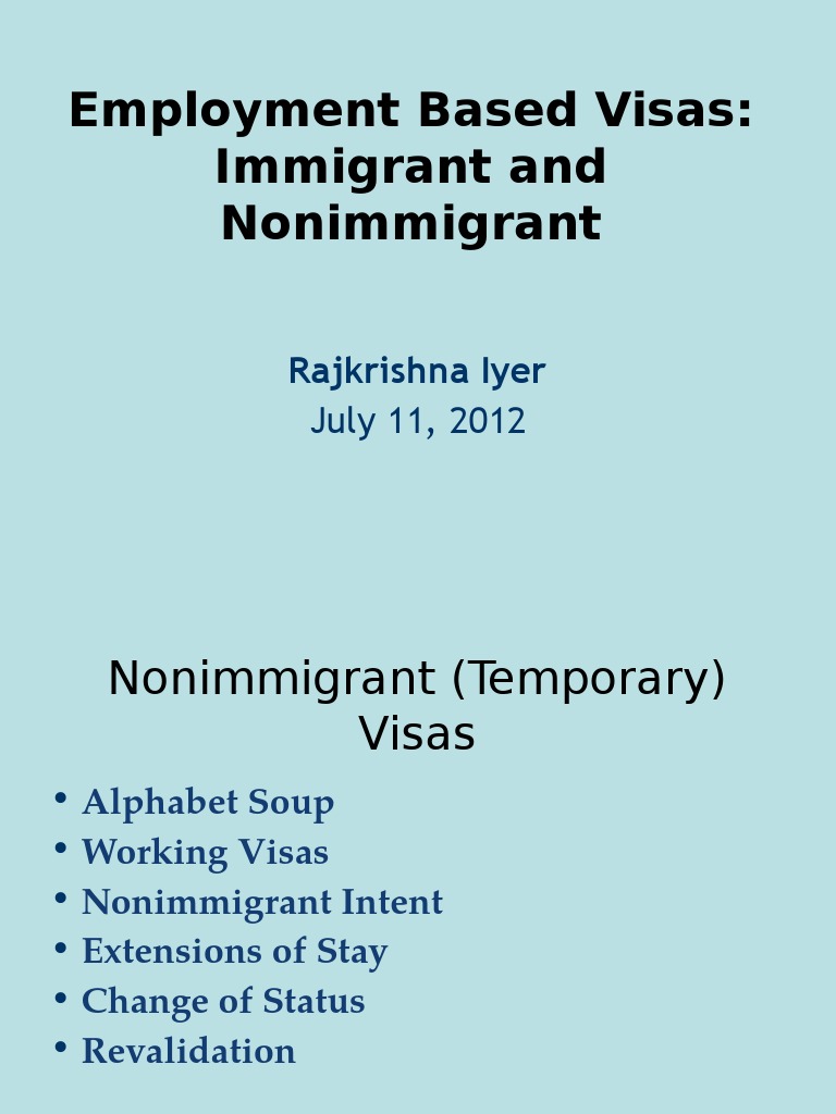 Employment Based Visas: Immigrant and Nonimmigrant | PDF | Government ...