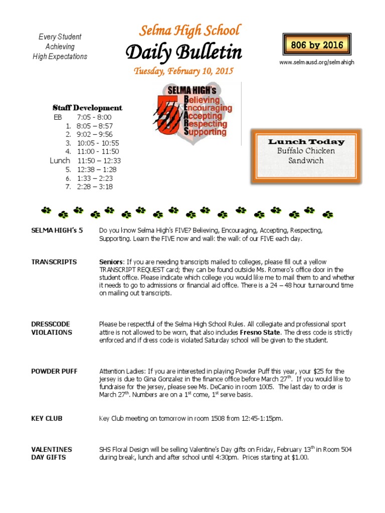 SHS Daily Bulletin 2-10-15 | PDF