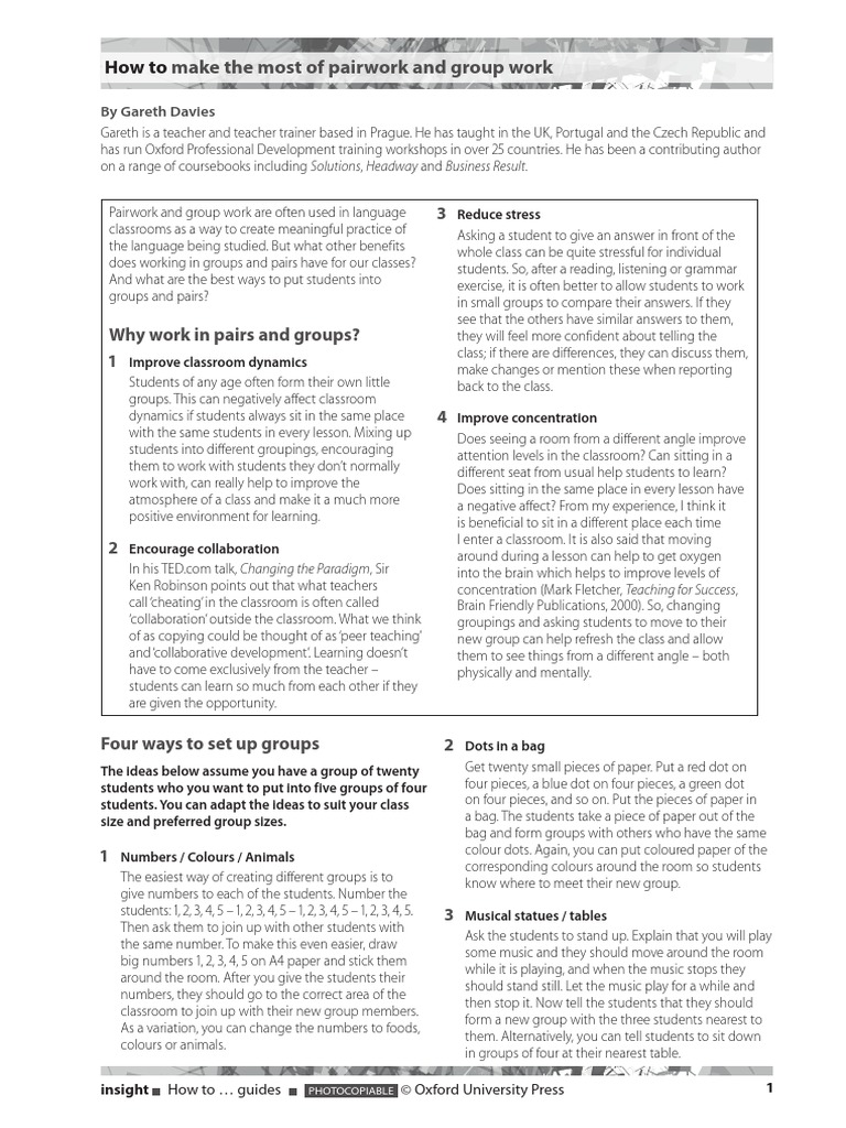 How To: Make The Most of Pairwork and Group Work | PDF | Classroom ...