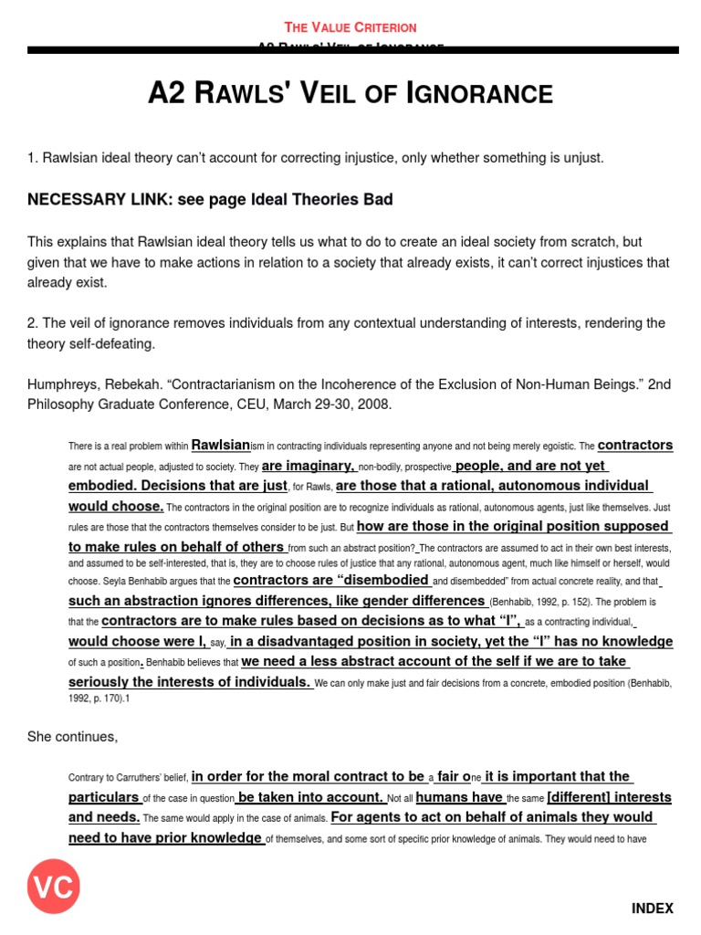 A2 Rawls' Veil of Ignorance | John Rawls | Immanuel Kant