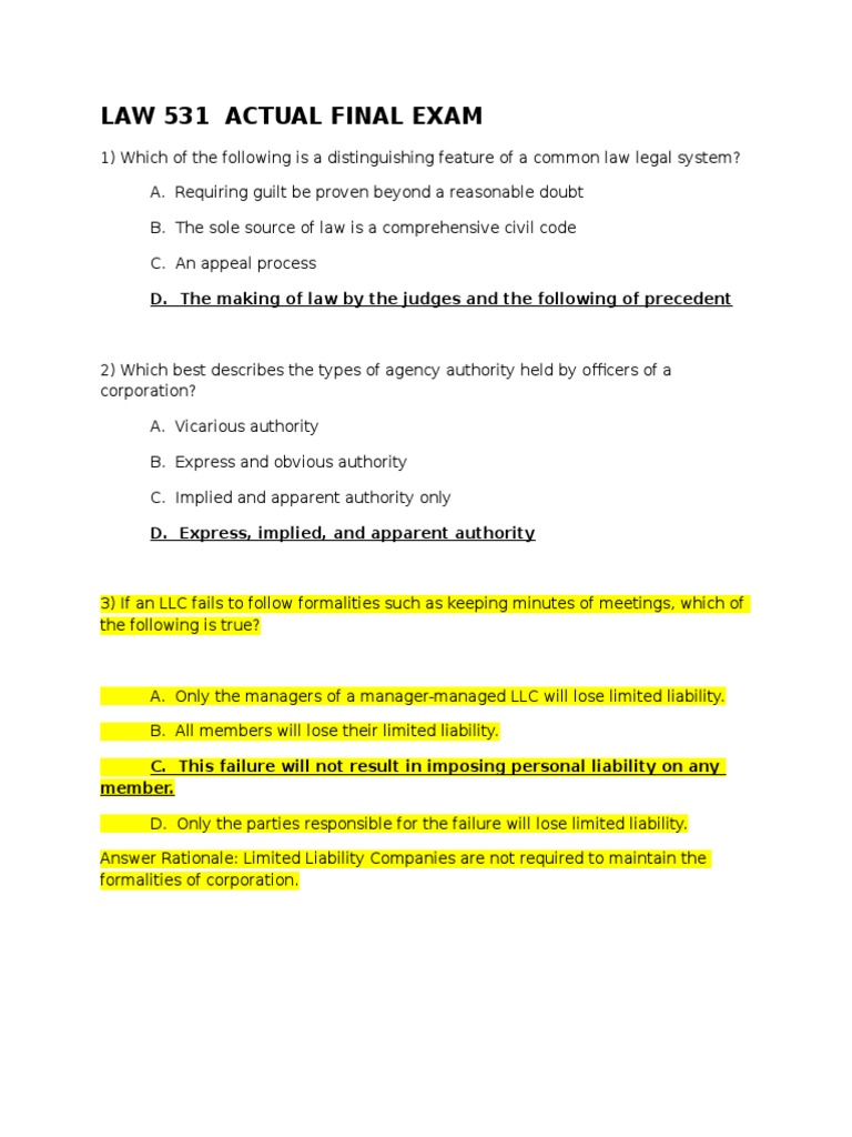 Law 531 Free Final Exam | PDF | Negligence | Mediation
