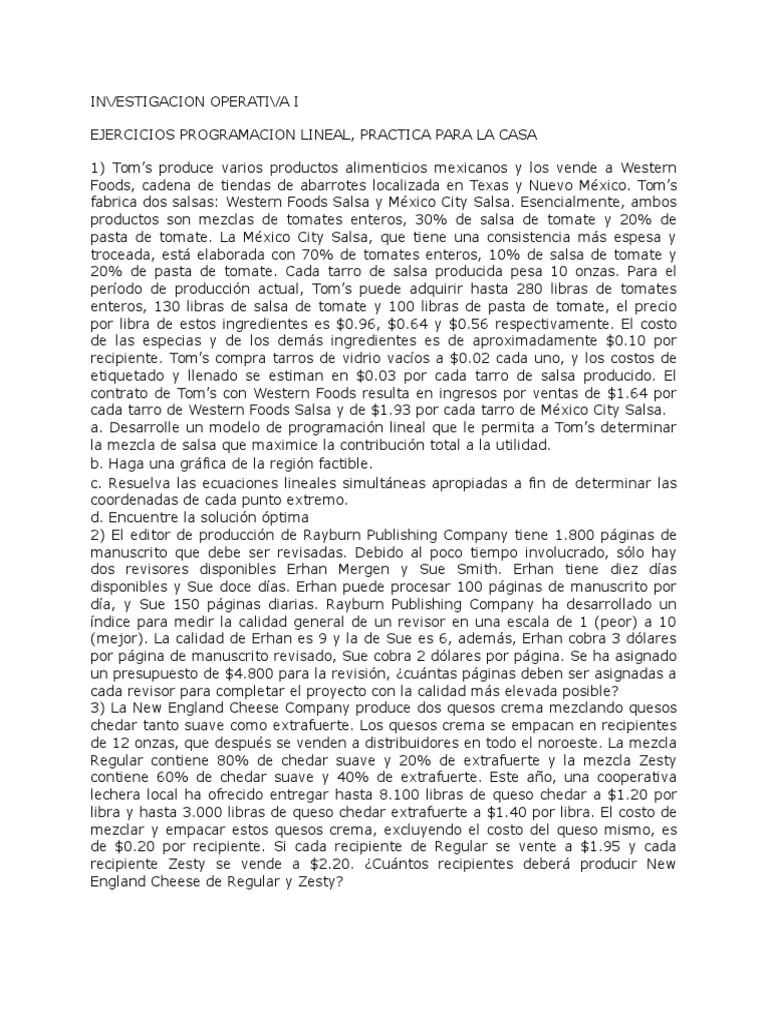Ejercicios Programacion Lineal | PDF | Vino | Programación lineal