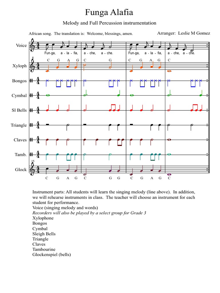 Funga Alafia: Lyrics and Instrumentation | PDF