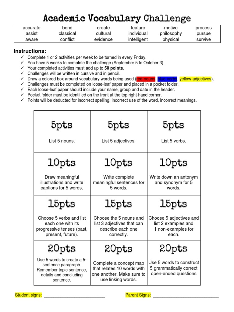 Academic Vocabulary Challenge Guide | PDF
