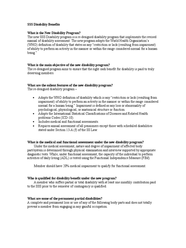 SSS Disability Benefits | PDF | Pension | Psychological Evaluation