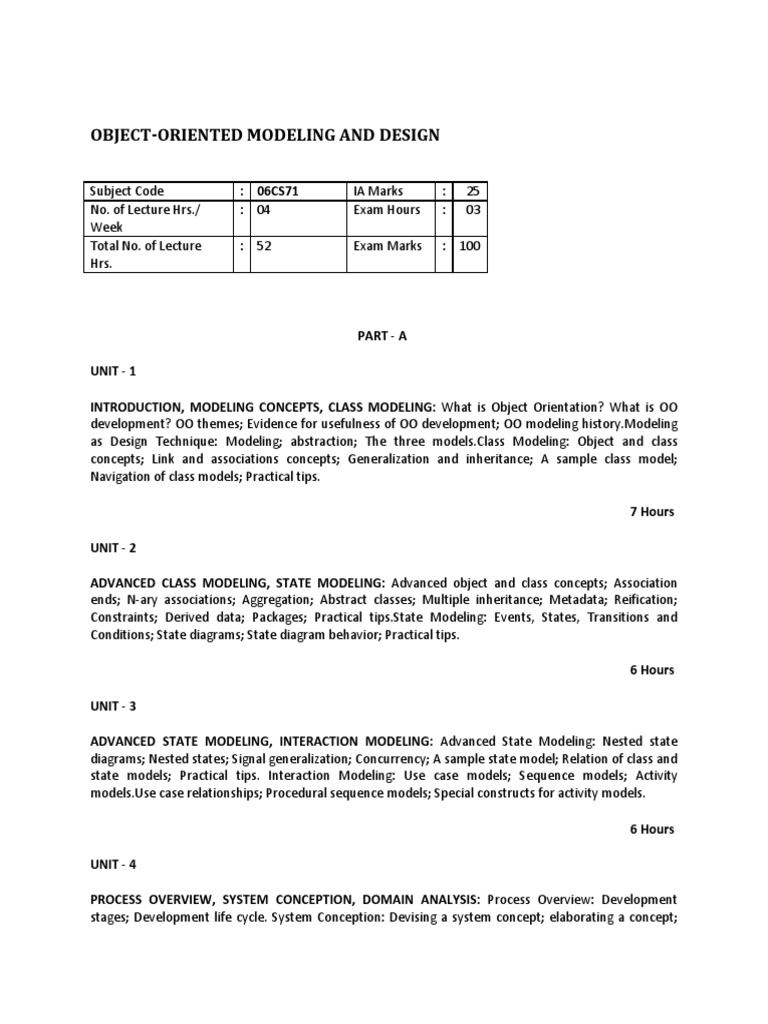06cs71 Object Oriented Modeling And Design Pdf Pdf Unified Modeling Language Object