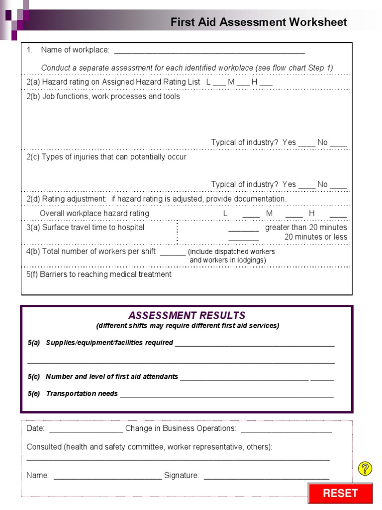 First Aid Assessment Worksheet: Conduct A Separate Assessment For Each ...