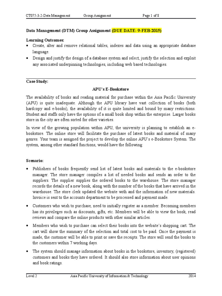 DTM Assignment - A.P.U E-Bookstore | PDF | Databases | Data Management