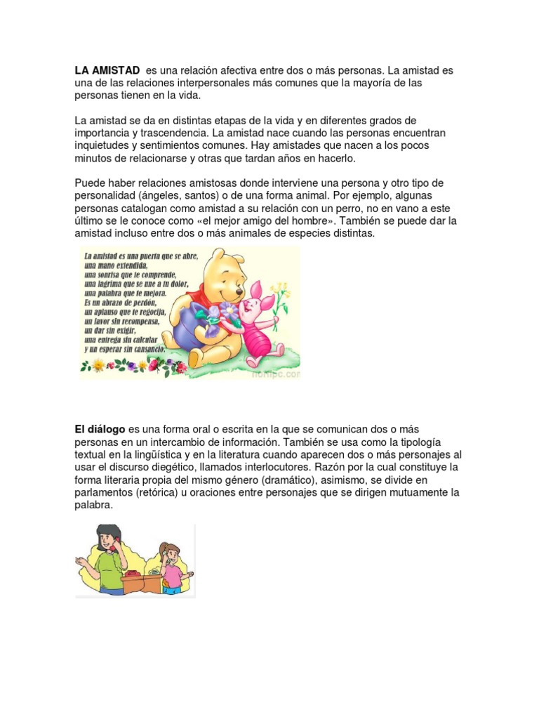 La Amistad, Dialogo, Conversación | PDF