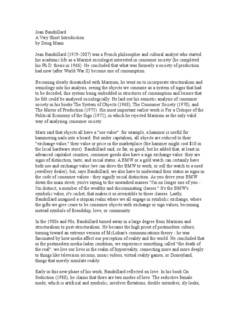 Jean Baudrillard Explained | Download Free PDF | Science ...