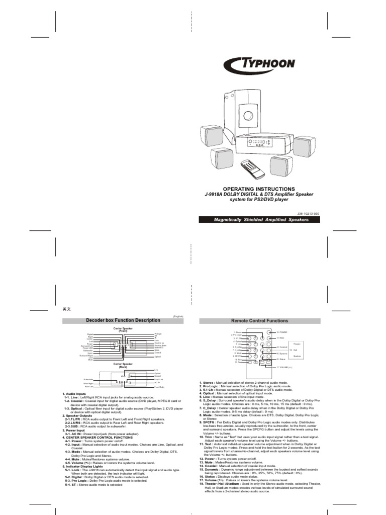 Typhoon J-9918A 50738 - E - Manual | PDF | Loudspeaker | Sound Technology
