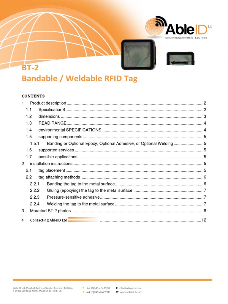 BT-2 RFID Tag: Specs & Installation | PDF | Radio Frequency ...