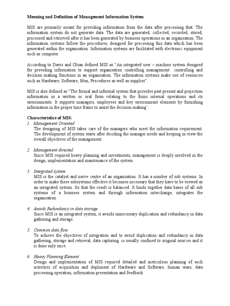MIS Notes | PDF | Management Information System | Information System