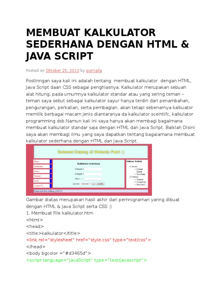 Membuat Kalkulator Sederhana Dengan HTML | PDF
