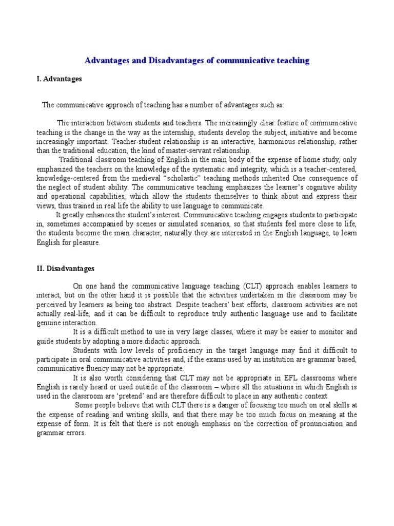 Communicative Teaching - Advantages and Disadvantages | PDF | Classroom ... Communicative Teaching - Advantages and Disadvantages | PDF | Classroom ...