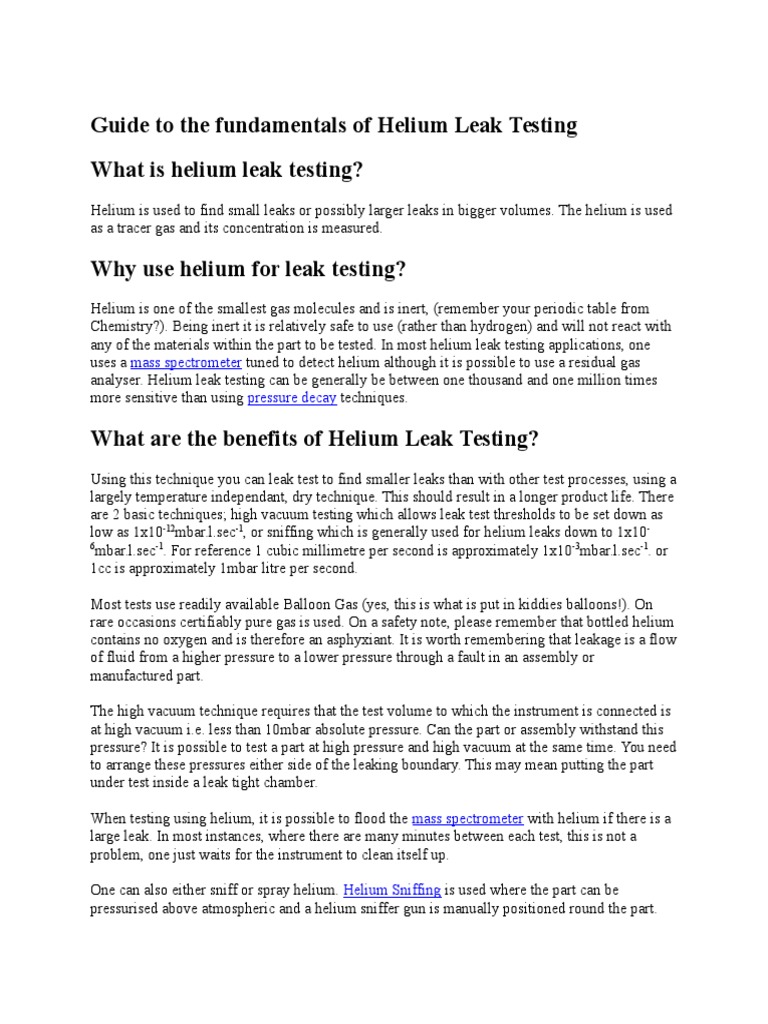 Helium Leak Testing Fundamentals Guide | PDF | Helium | Leak