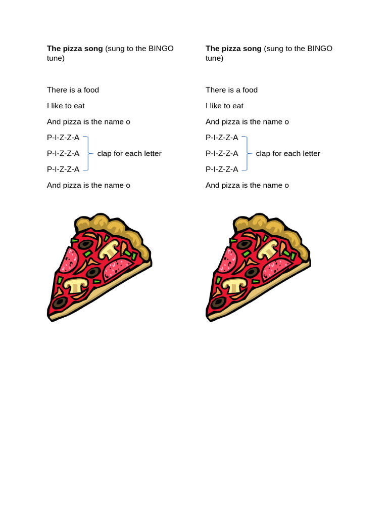 The Pizza Song (Sung To The BINGO | PDF