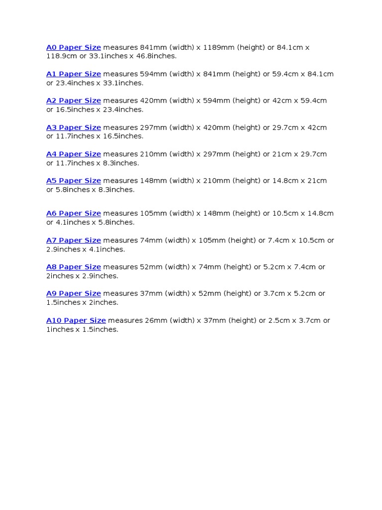 A-Series Paper Sizes and Conversions | PDF