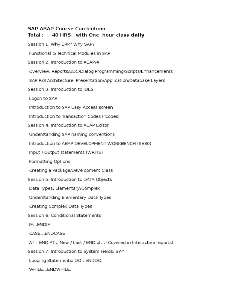 SAP ABAP Course Curriculum | PDF | Subroutine | Data Management