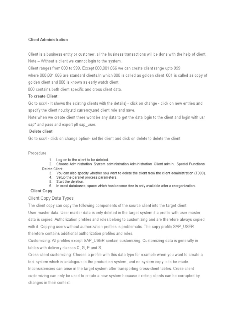 Sap Basis Client Adiminstration | PDF | Subroutine | Parameter (Computer Programming)