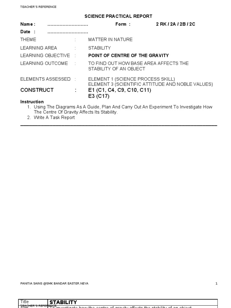 Science Practical Report F2-Point of The Centre of Gravity | PDF ...