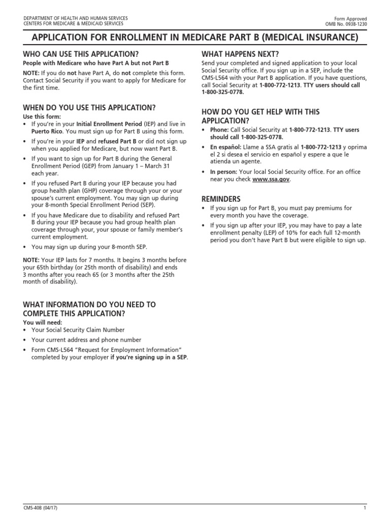 CMS40B e | PDF | Medicare (United States) | Social Security Administration
